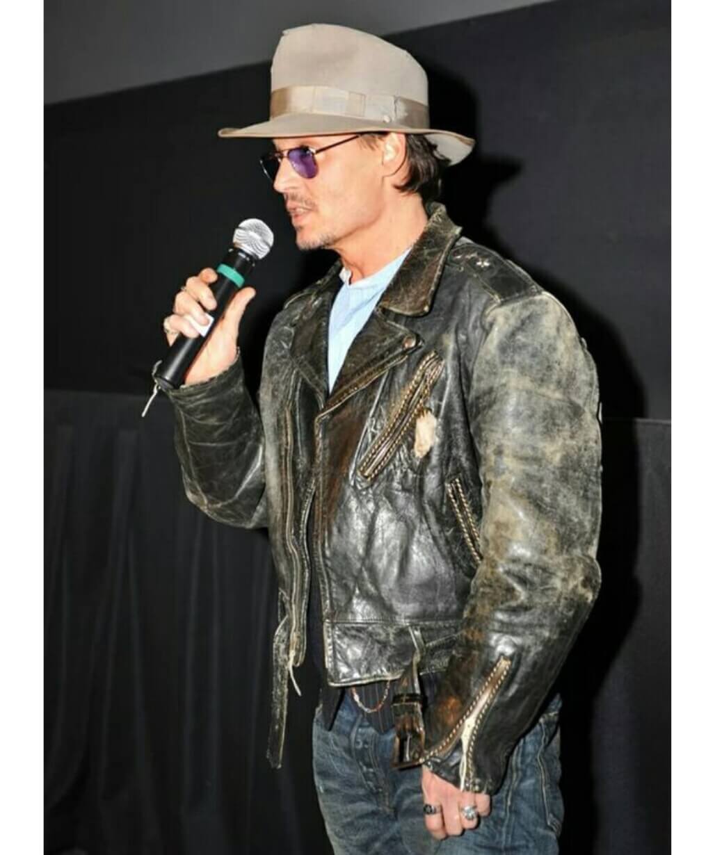 Johnny Depp Black Distressed Leather Jacket - USA Leather Factory