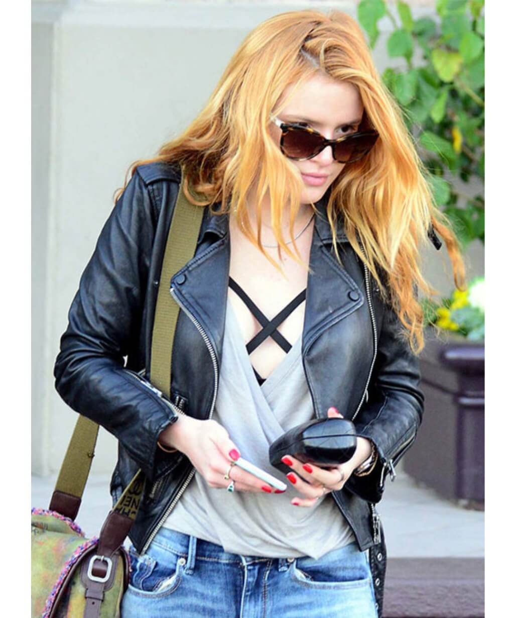Bella Thorne Biker Leather Jacket - USA Leather Factory