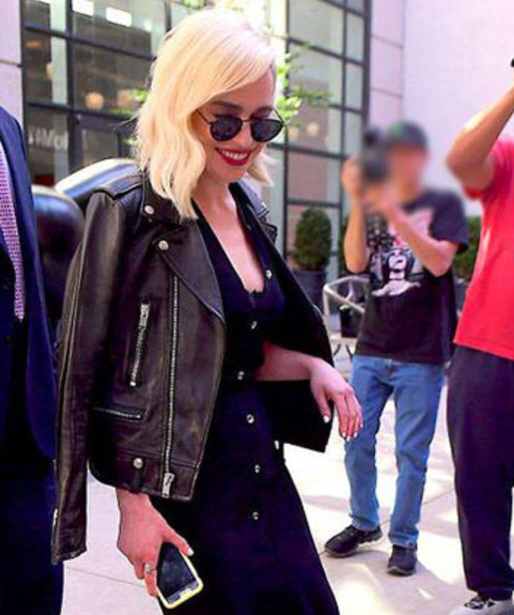 Emilia Clarke Biker Leather Jacket - USA Leather Factory