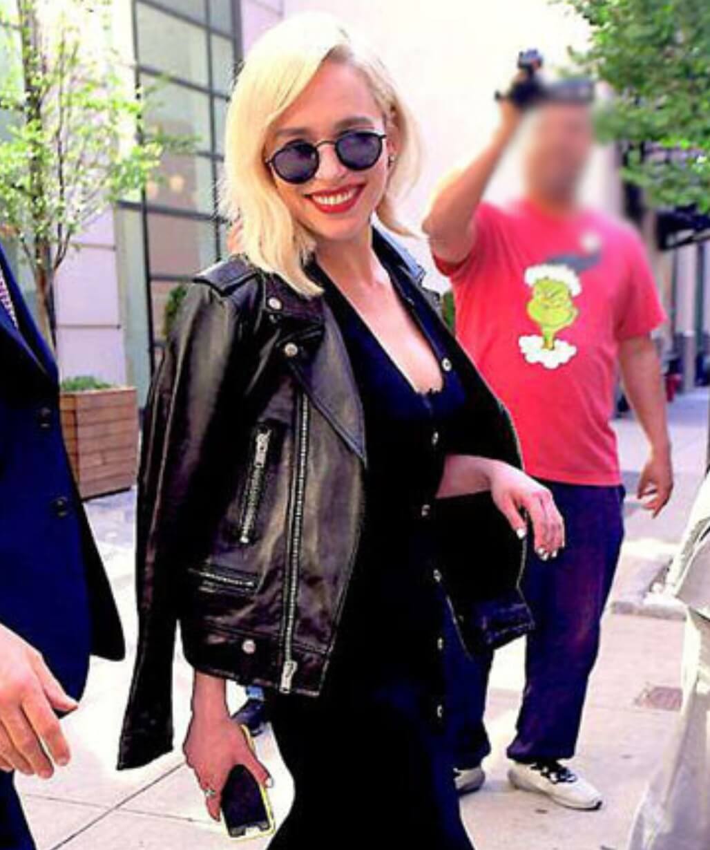 Emilia Clarke Biker Leather Jacket - USA Leather Factory