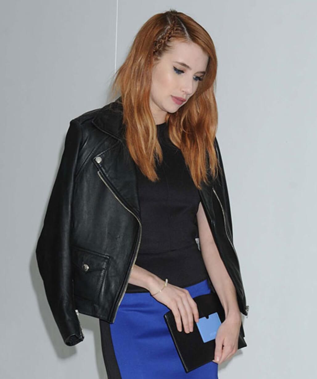 Emma Roberts Black Biker Leather Jacket - USA Leather Factory