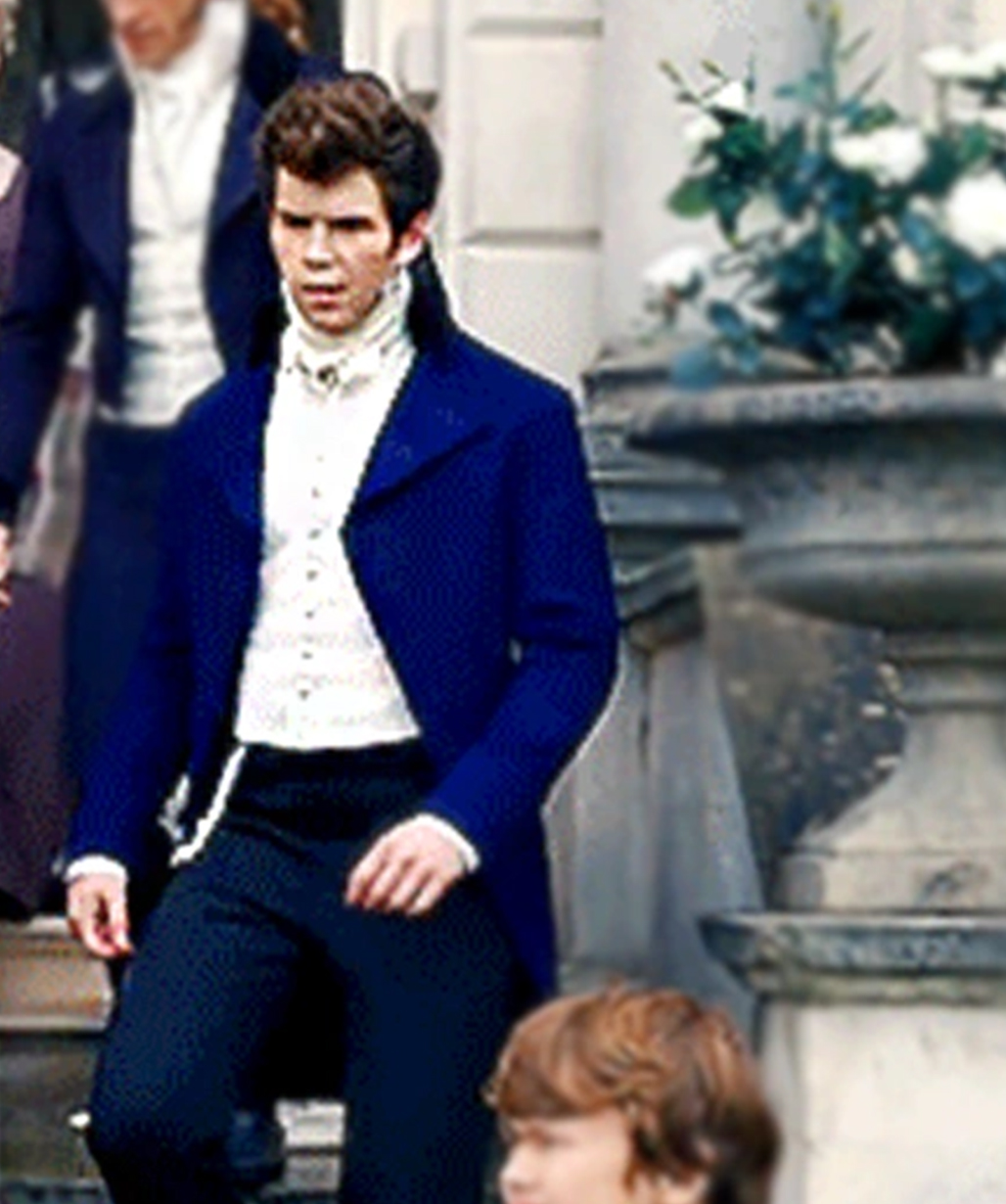 Luke Newton Colin Bridgerton Blue Trench Coat