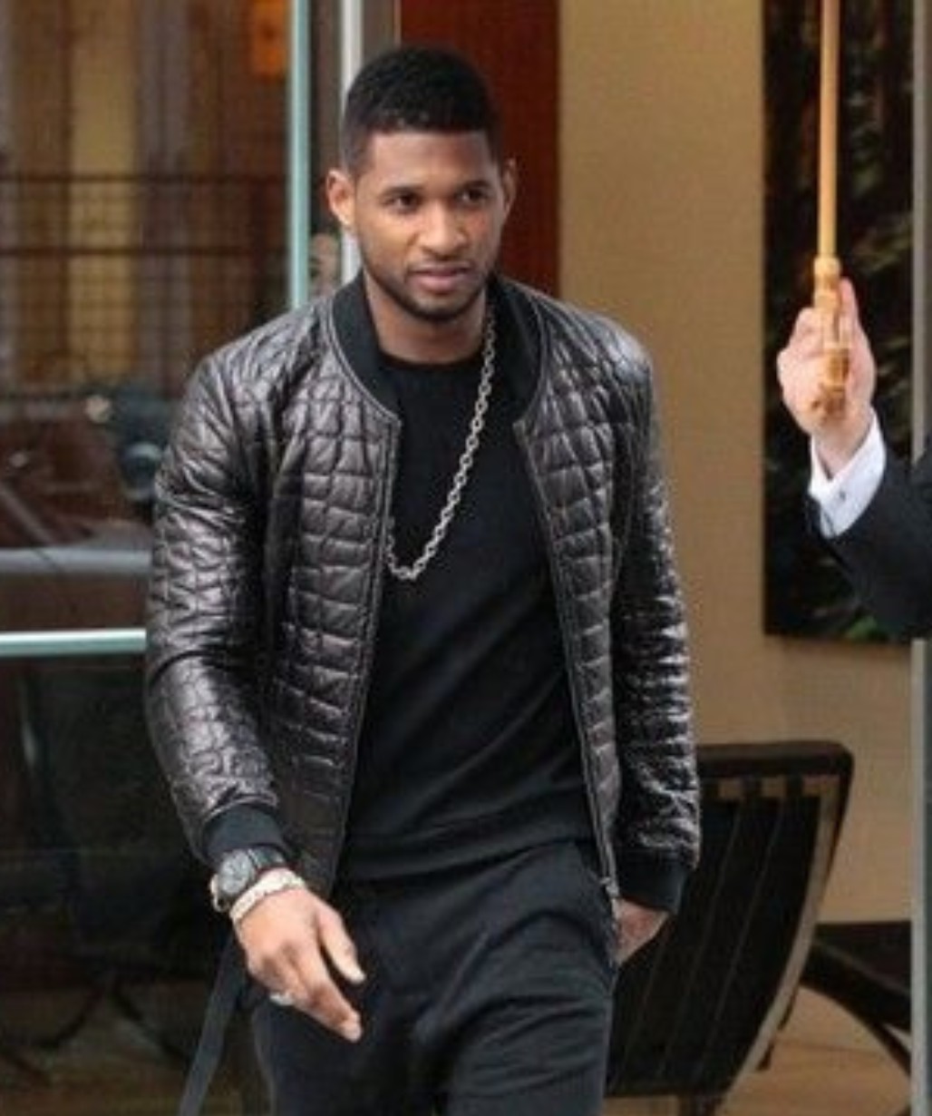 Usher Black Quilted Bomber Leather Jacket - USA Leather Factory