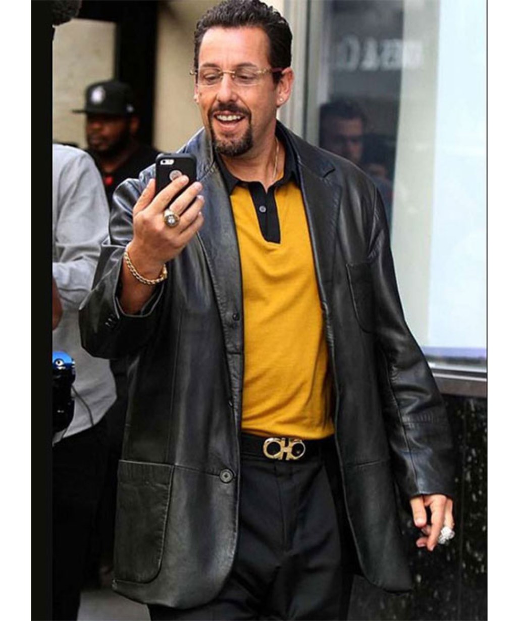 Adam Sandler Uncut Gems Black Leather Coat