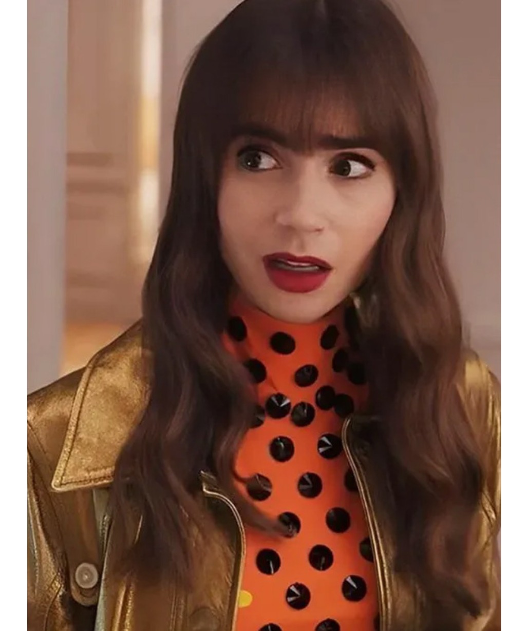 Emily Cooper Emily in Paris Golden Faux Leather Coat - USA Leather Factory