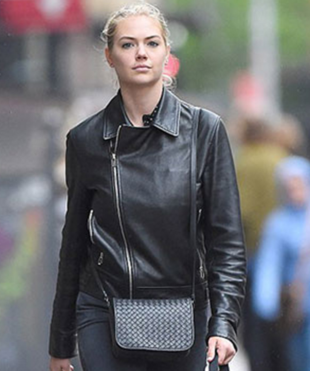Kate Upton Black Leather Jacket - USA Leather Factory