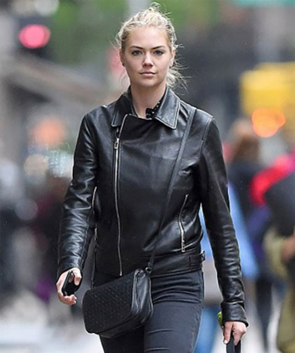 Kate Upton Black Leather Jacket - USA Leather Factory