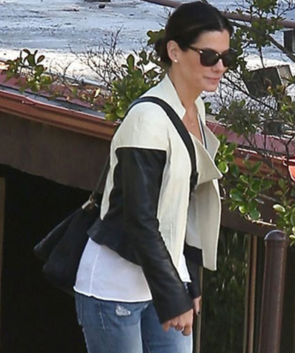 Sandra Bullock White and Black Leather Jacket