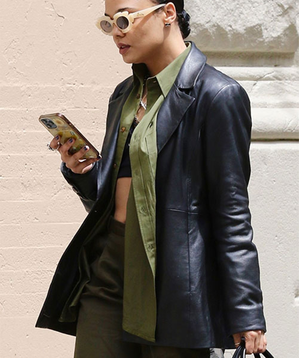 Tessa Thompson Leather Blazer - USA Leather Factory
