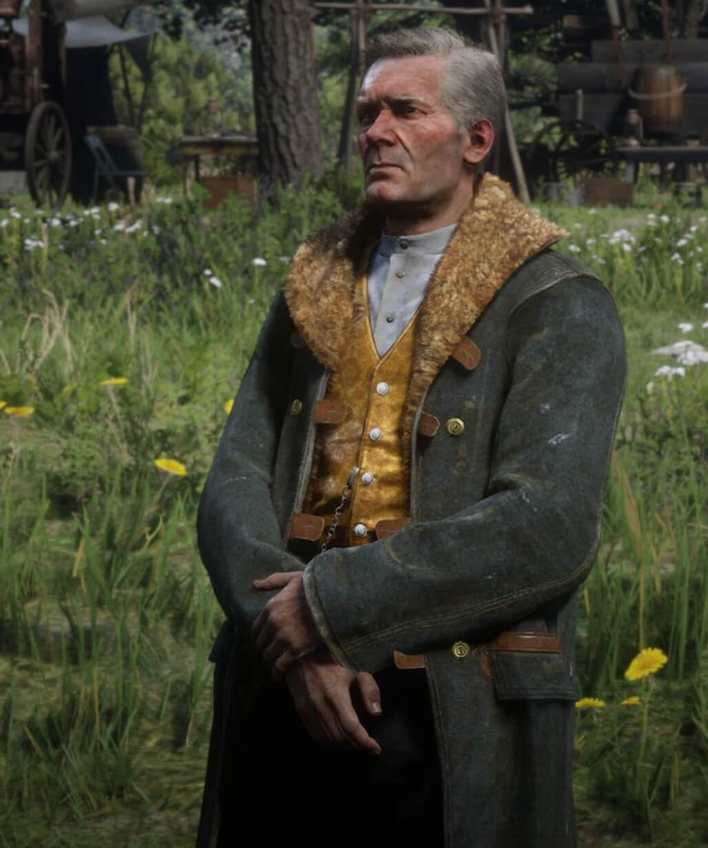 Red Dead Redemption Hosea Matthews Green Shearling Coat