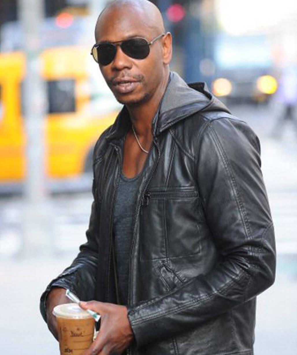 Dave Chappelle Black Hooded Leather Jacket