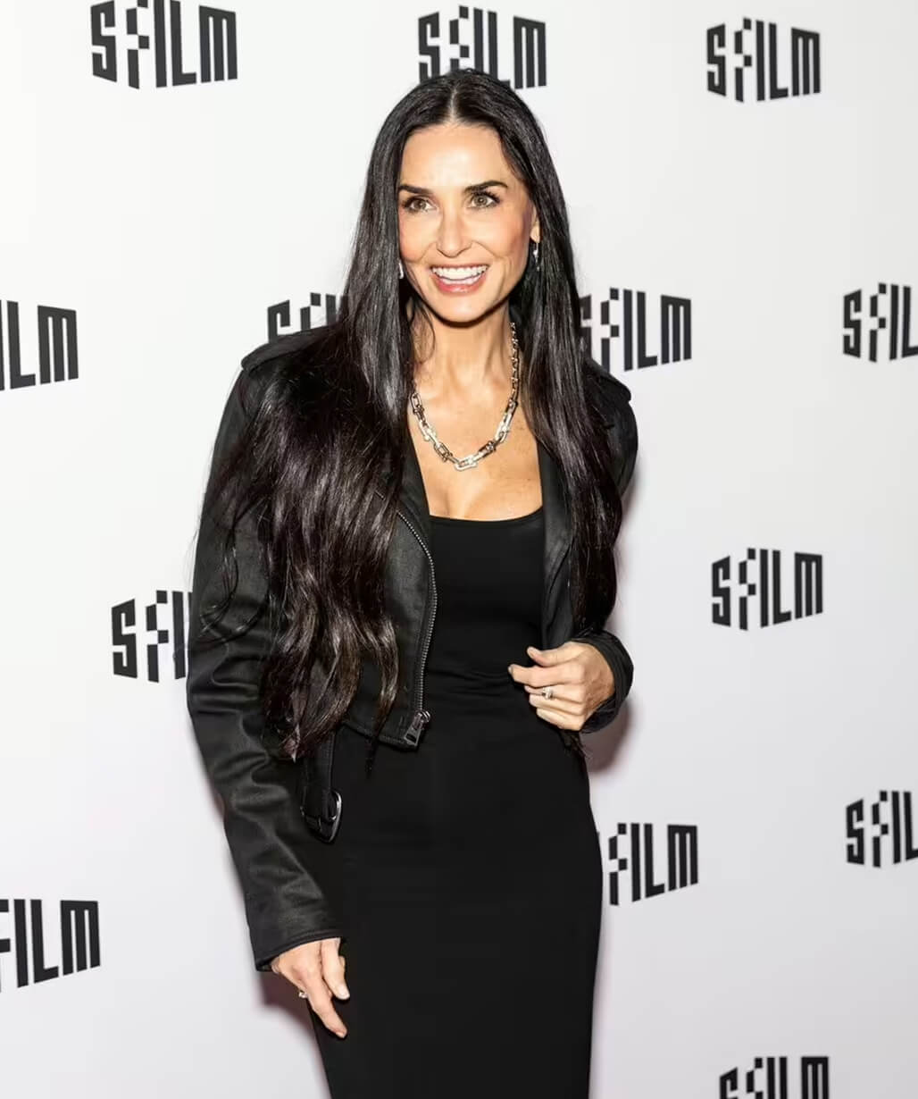 Demi Moore Moto Black Biker Leather Jacket