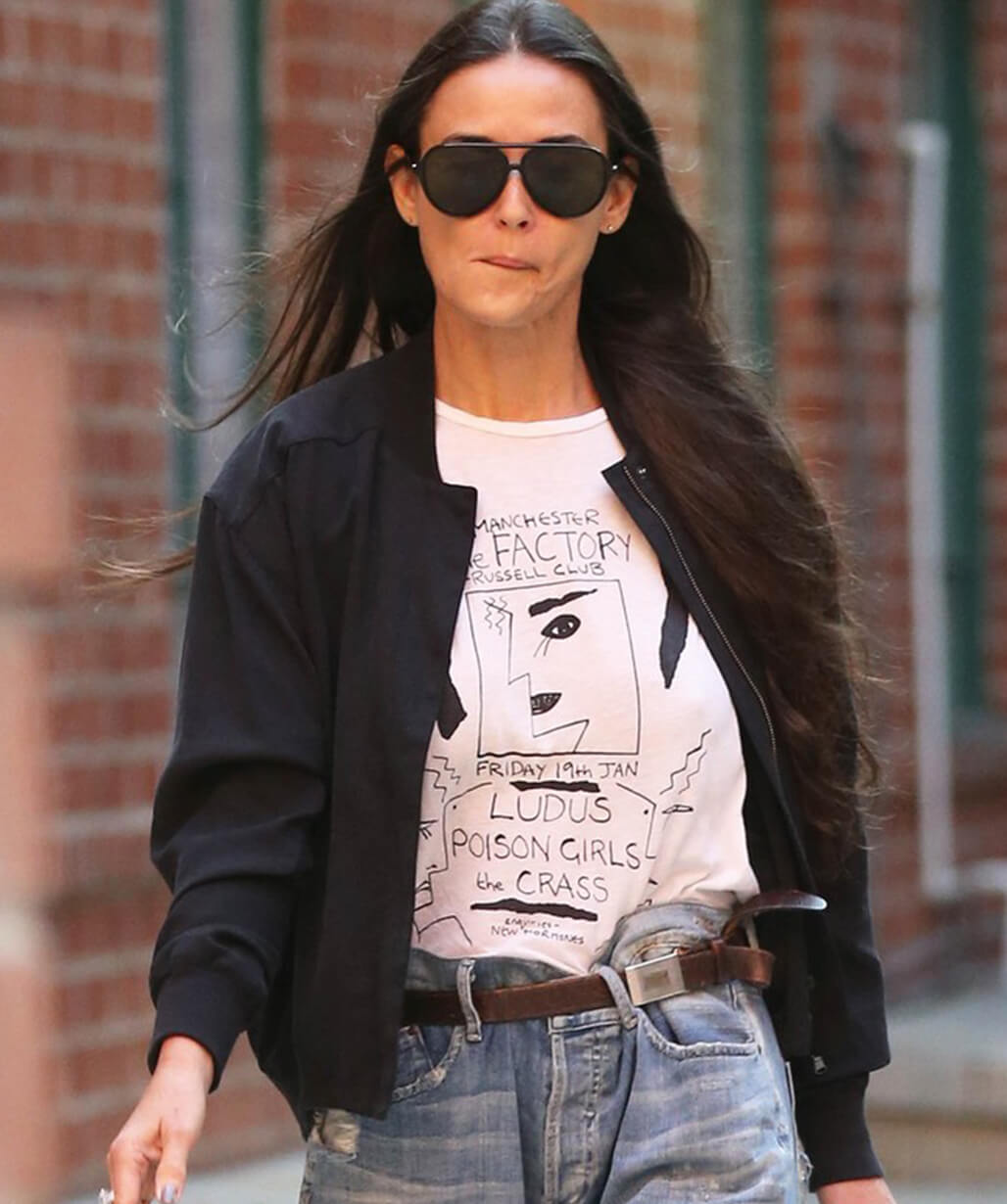 Demi Moore Black Bomber Cotton Jacket - USA Leather Factory
