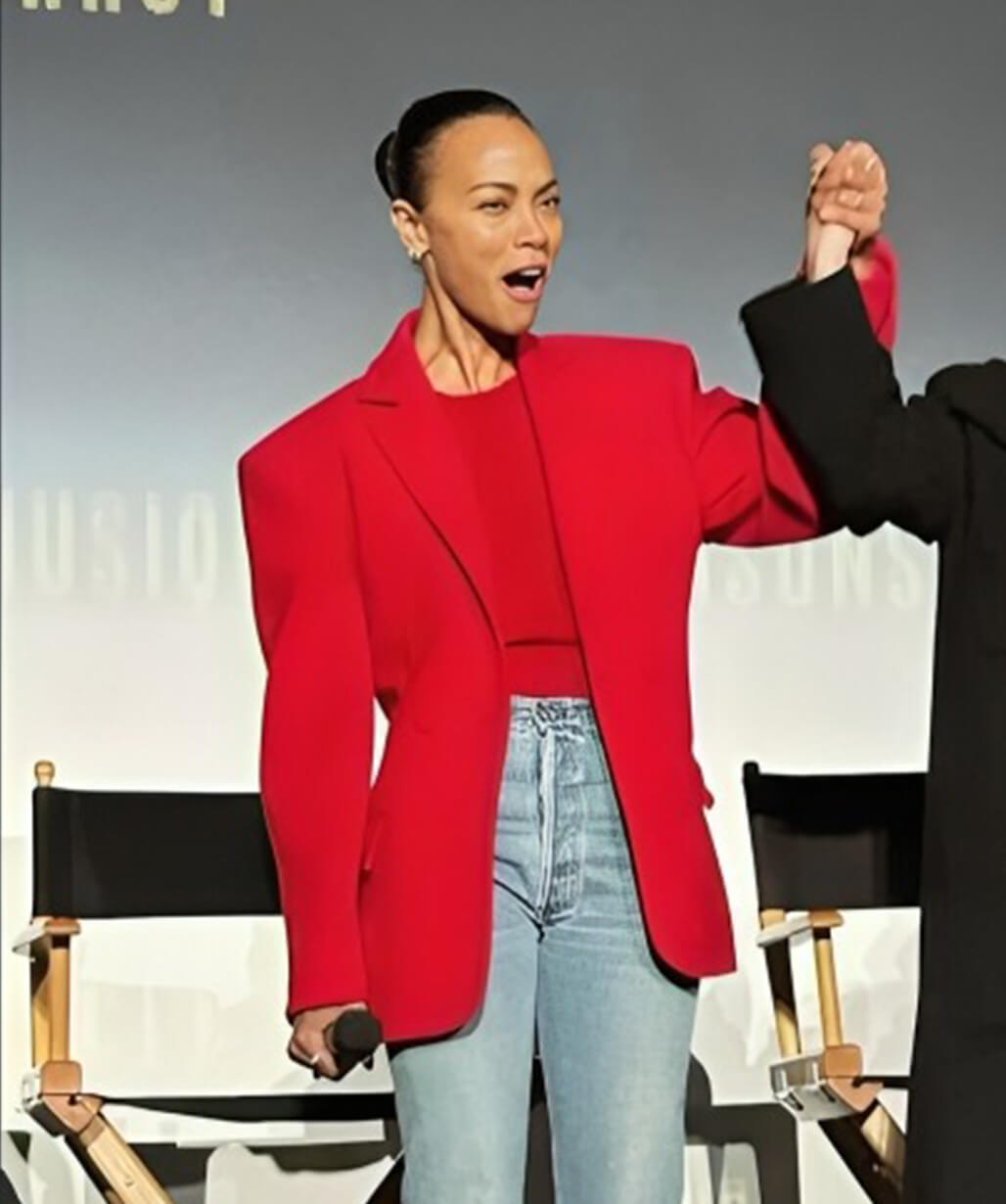 Emilia Perez Premiere Zoe Saldana Red Wool Blazer