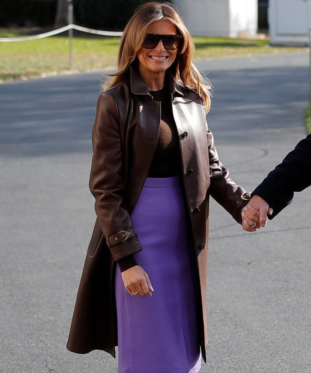 Melania Trump Brown Leather Coat - USA Leather Factory