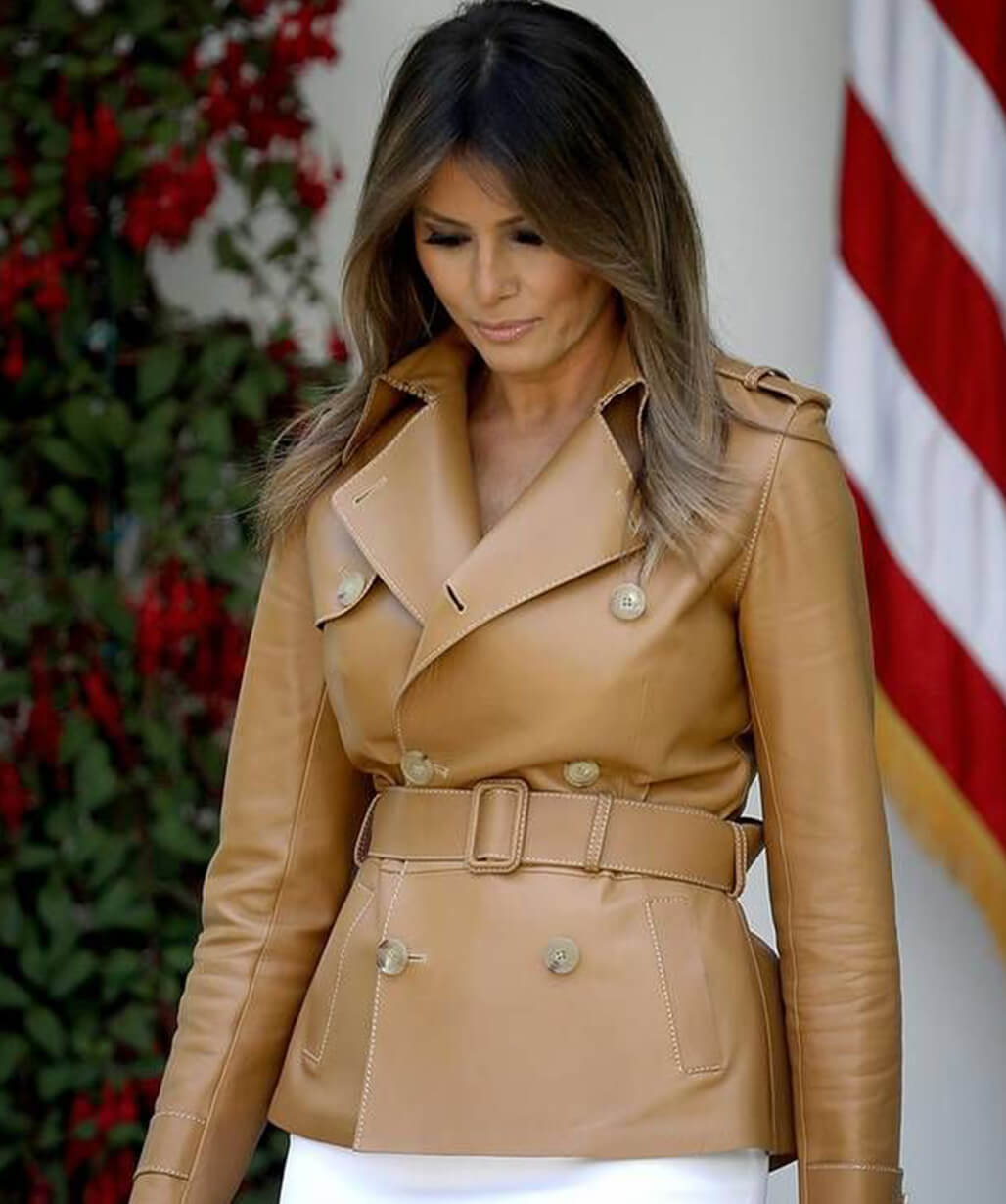 Melania Trump Brown Leather Peacoat - USA Leather Factory