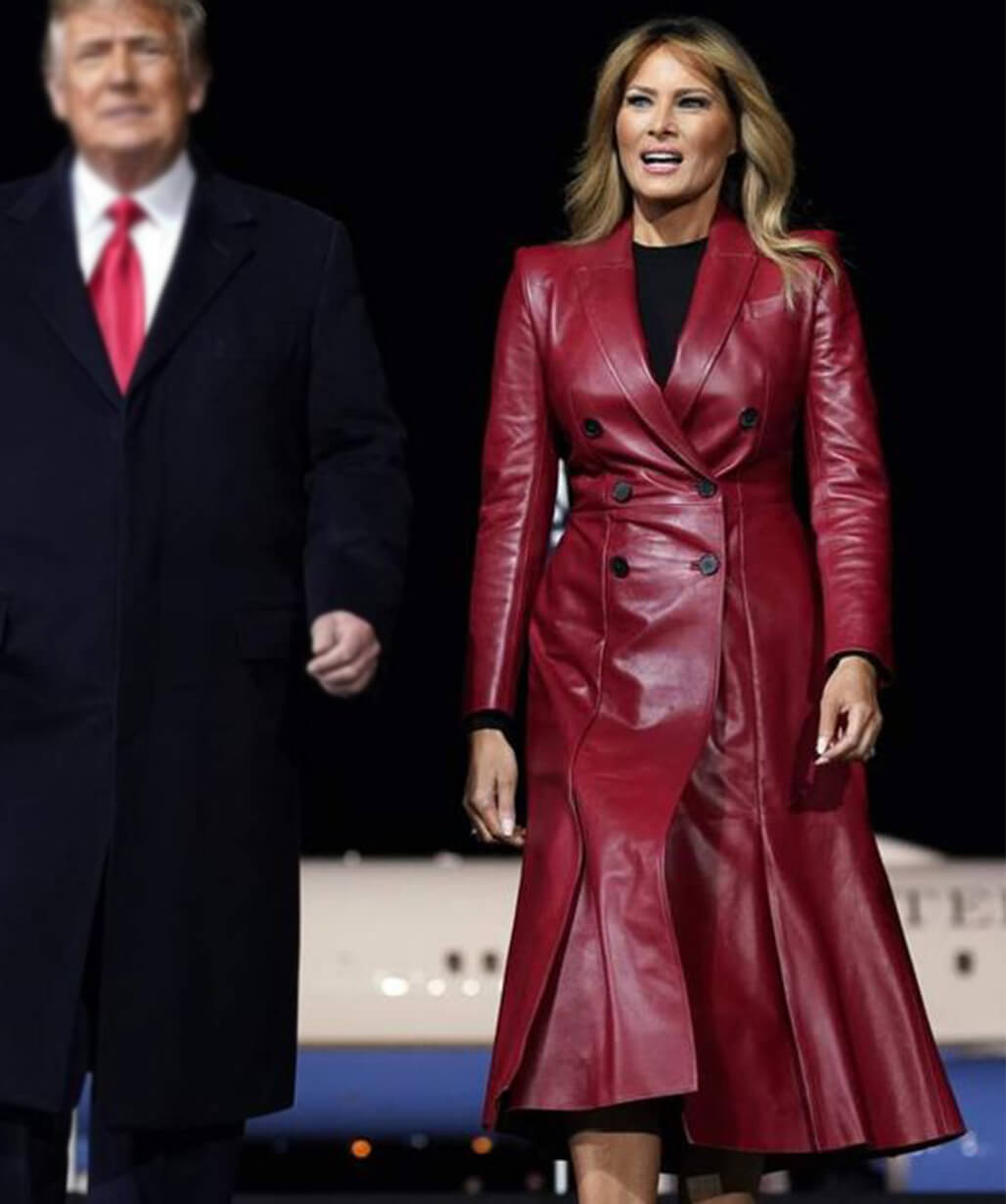 Melania Trump Red Leather Trench Coat - USA Leather Factory