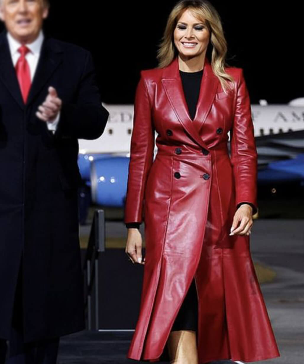 Melania Trump Red Leather Trench Coat - USA Leather Factory