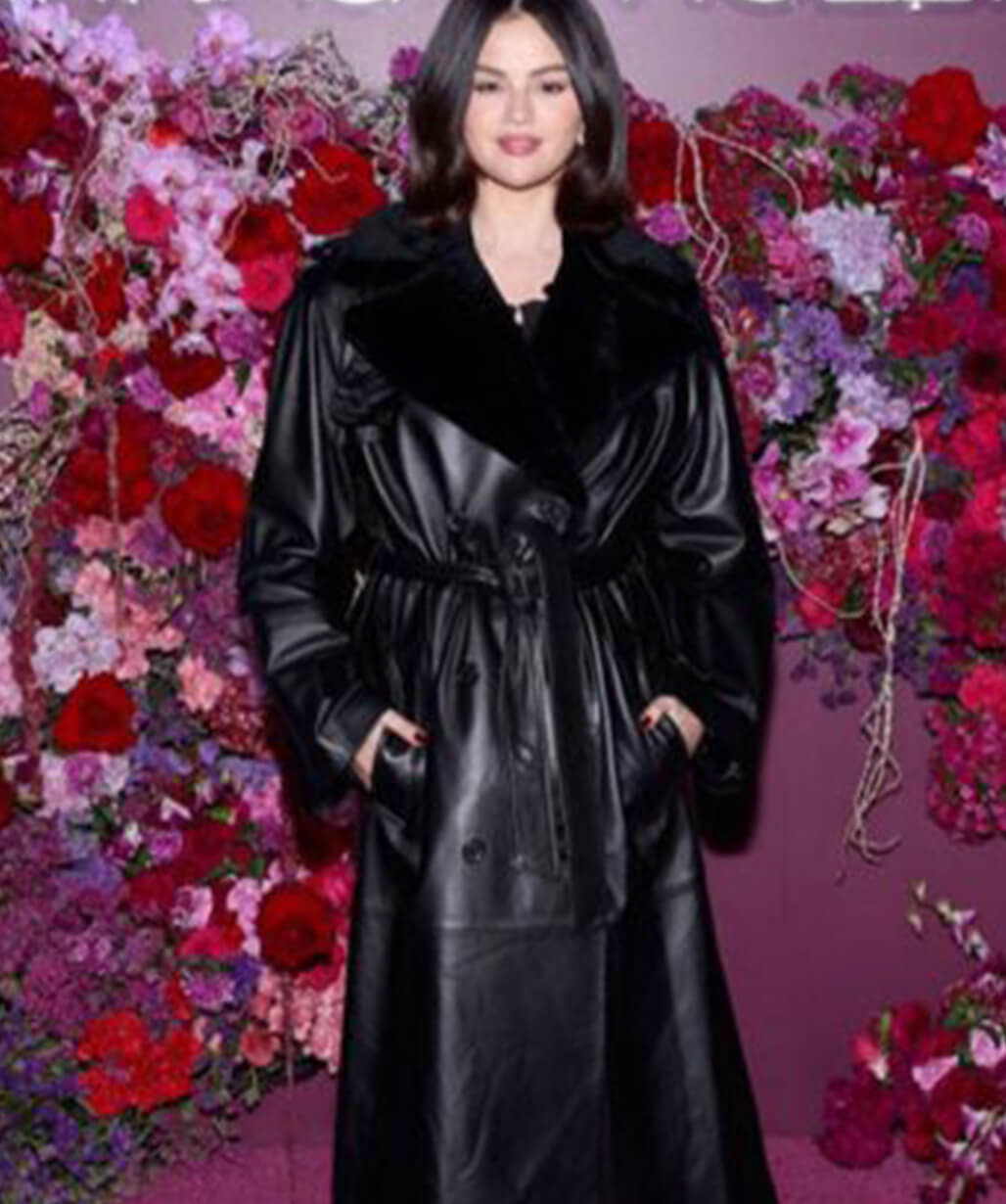 Selena Gomez Emilia Perez 2024 Black Leather Trench Coat