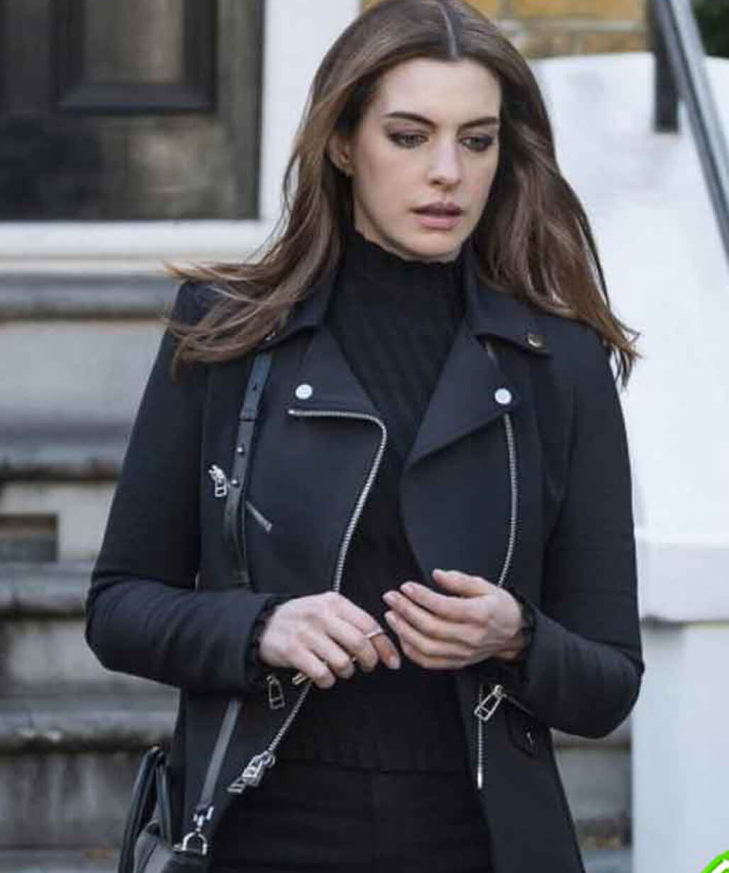 Anne Hathaway Locked Down 2021 Linda Black Leather Jacket