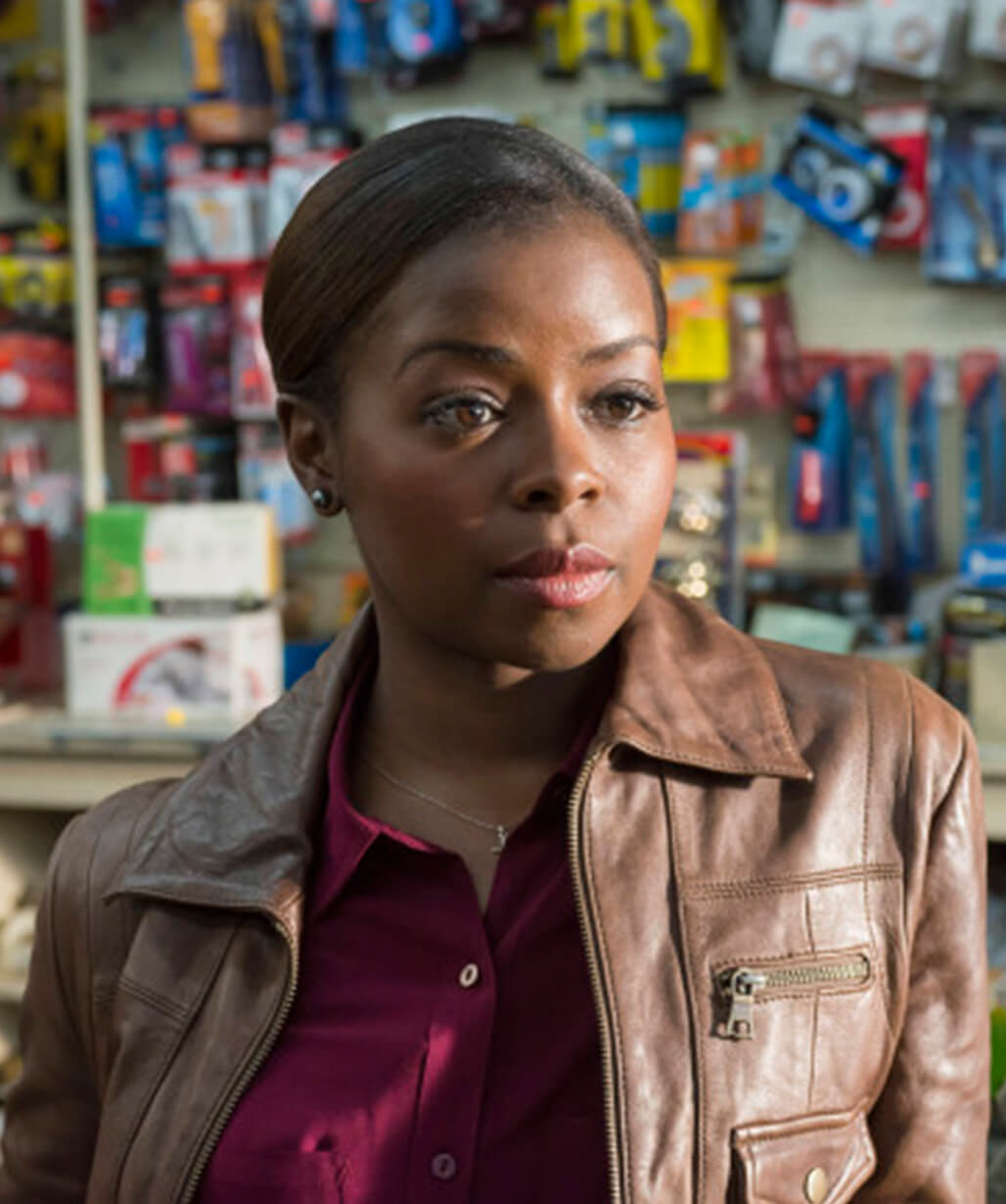 Rachel Brooks Justified Brown Leather Jacket - USA Leather Factory