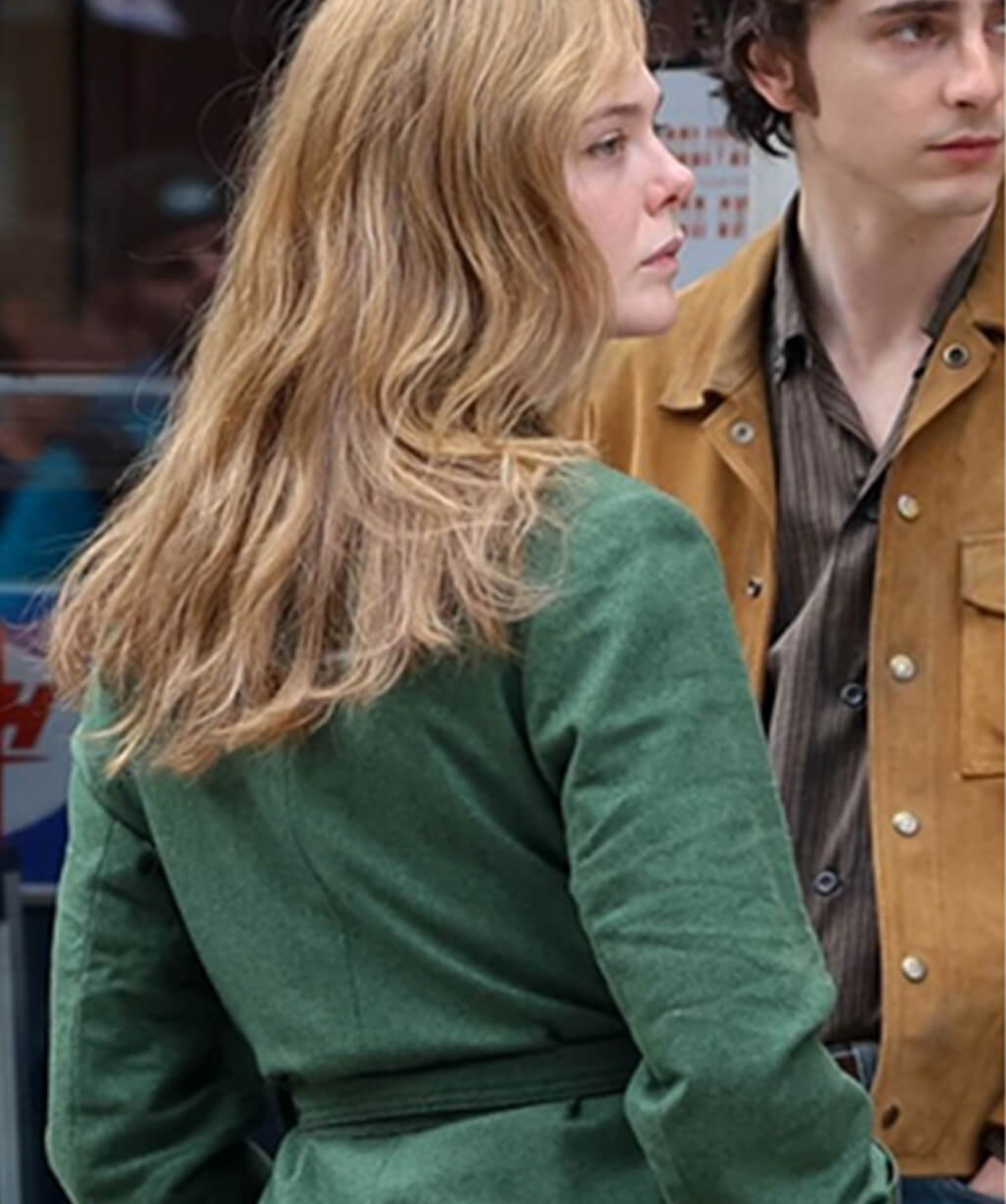 A Complete Unknown 2024 Elle Fanning Green Wool Coat - USA Leather Factory