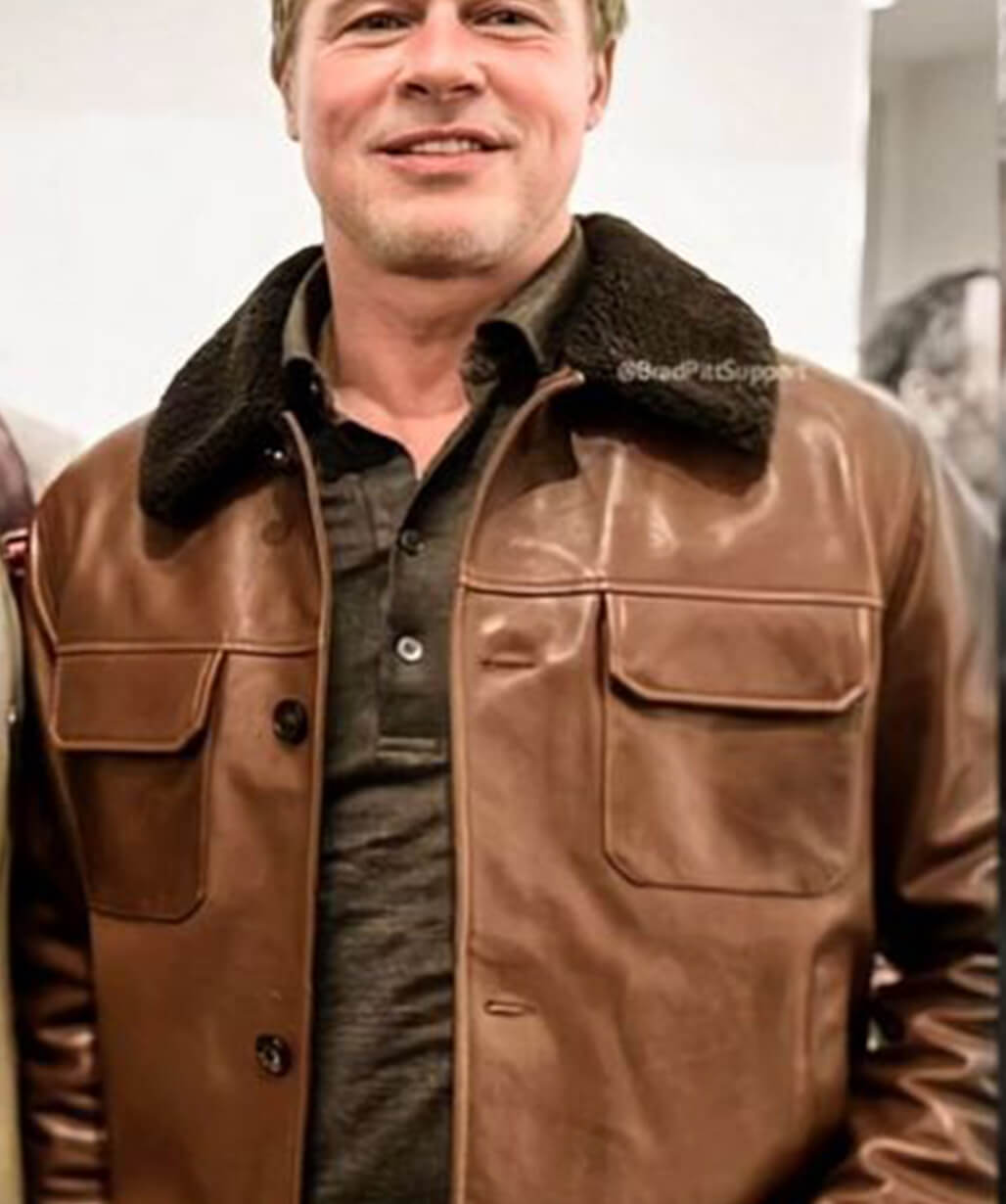 Brad Pitt Brown Leather Fur Jacket - USA Leather Factory