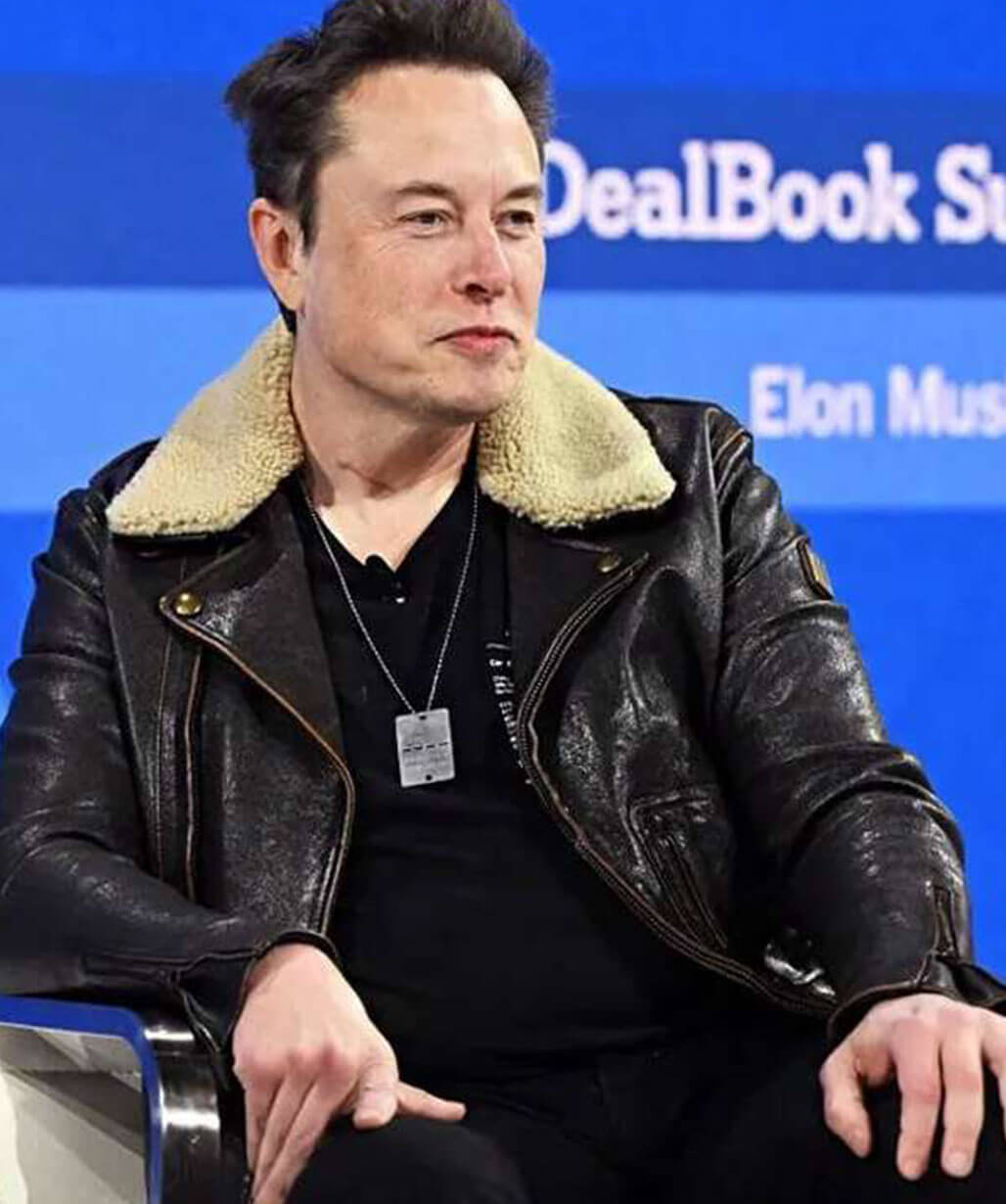 Elon Musk Black Shearling Biker Leather Jacket - USA Leather Factory