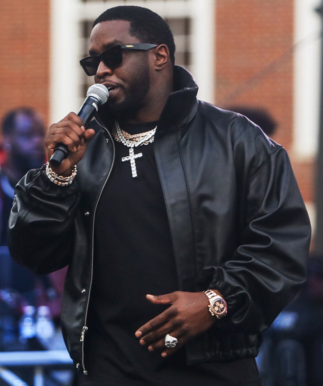Sean Diddy Black Leather Jacket - USA Leather Factory