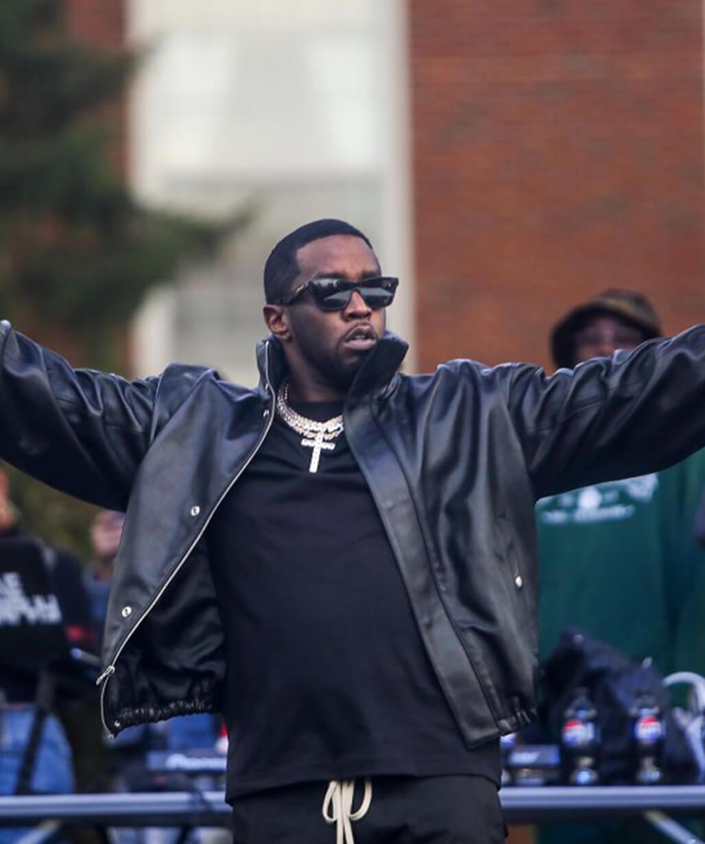 Sean Diddy Black Leather Jacket - USA Leather Factory