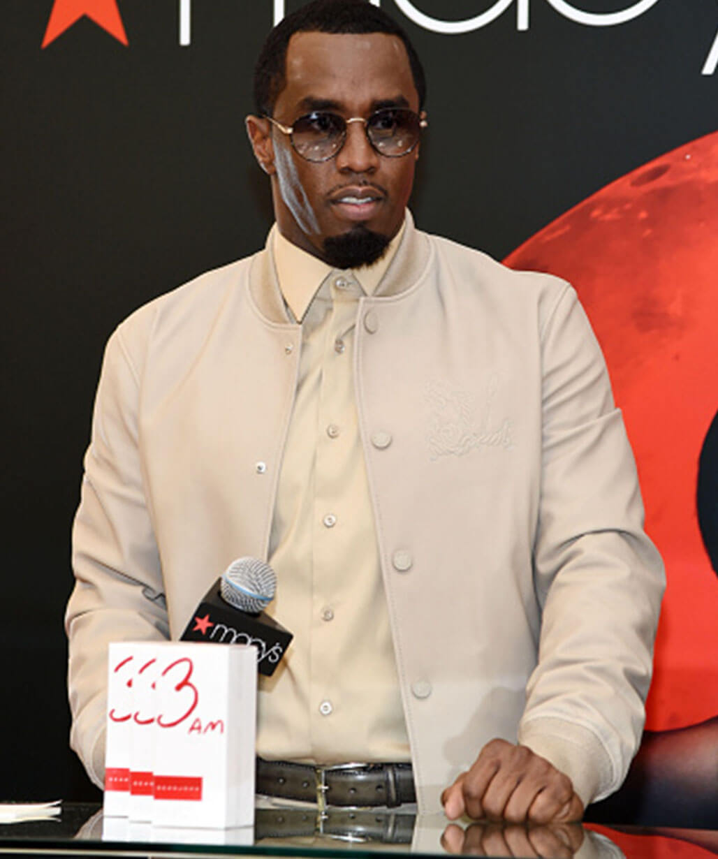 Sean Diddy Cream Leather Bomber Jacket - USA Leather Factory