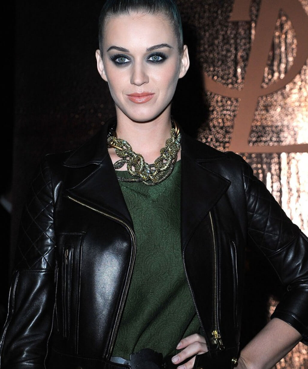 Katy Perry Black Biker Leather Jacket - USA Leather Factory