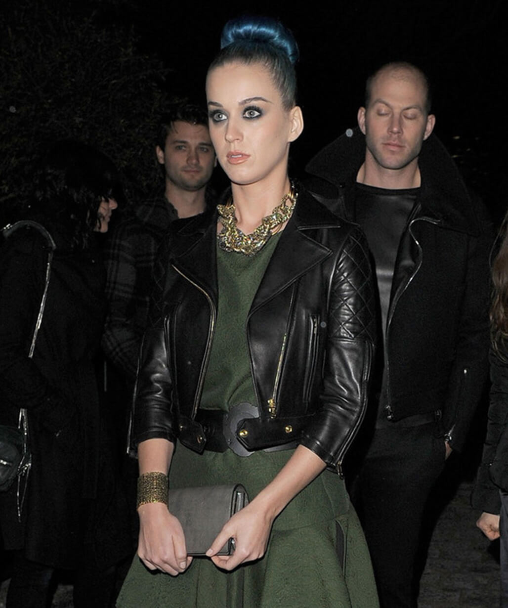 Katy Perry Black Biker Leather Jacket - USA Leather Factory
