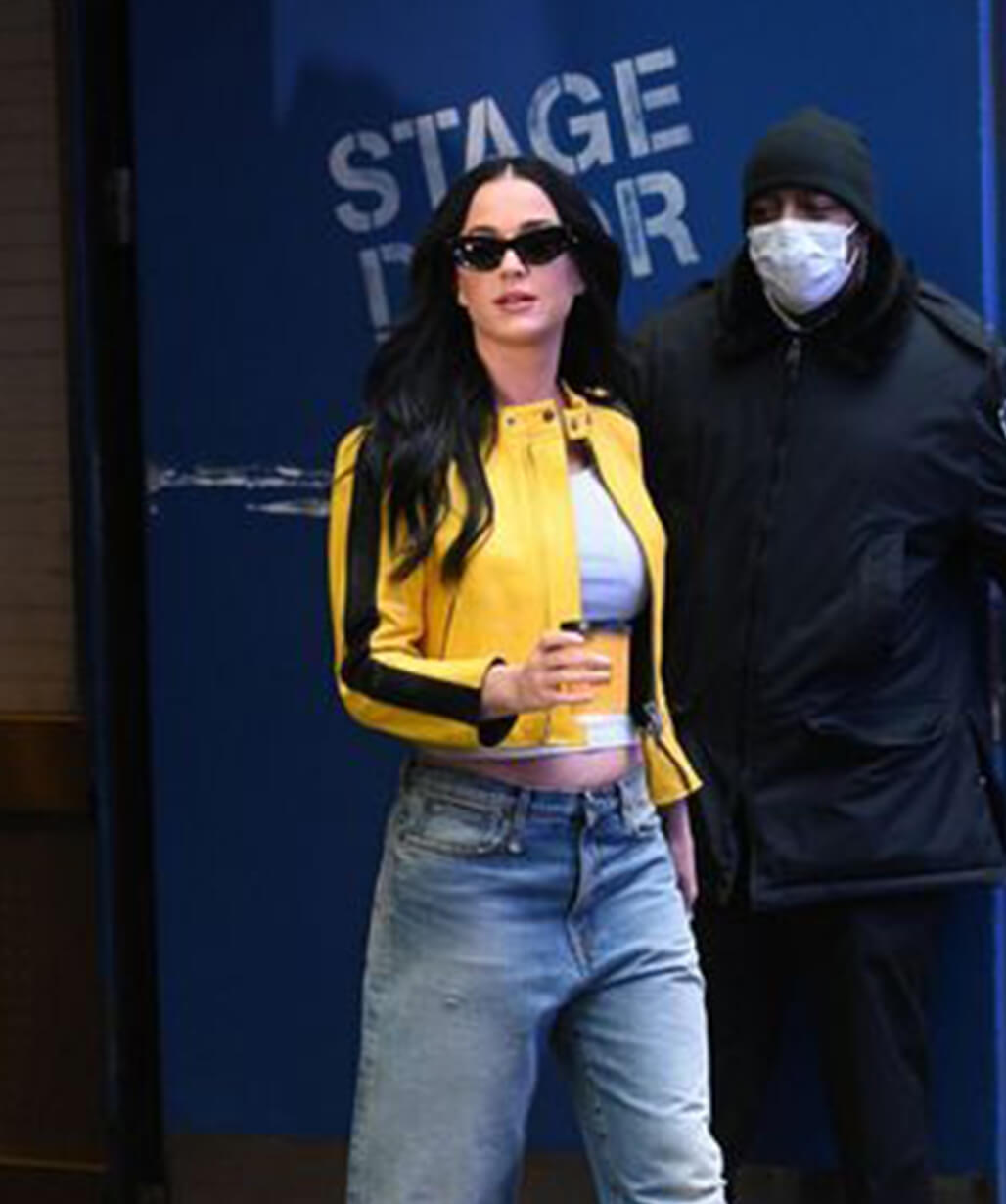 Katy Perry Yellow Biker Leather Jacket - USA Leather Factory