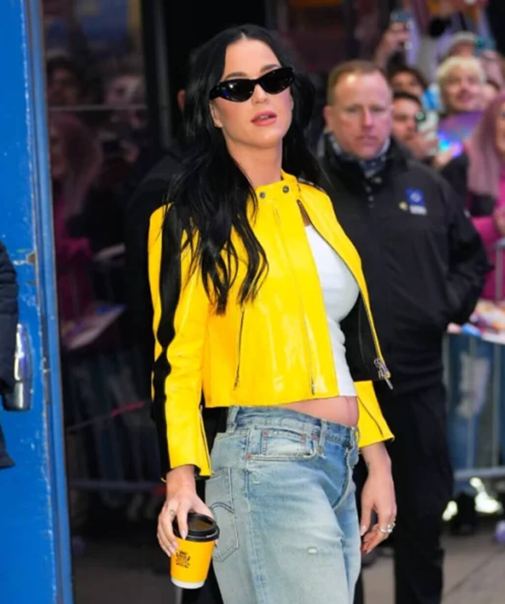 Katy Perry Yellow Biker Leather Jacket - USA Leather Factory