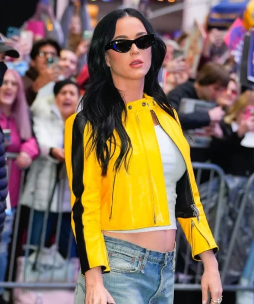 Katy Perry Yellow Biker Leather Jacket - USA Leather Factory
