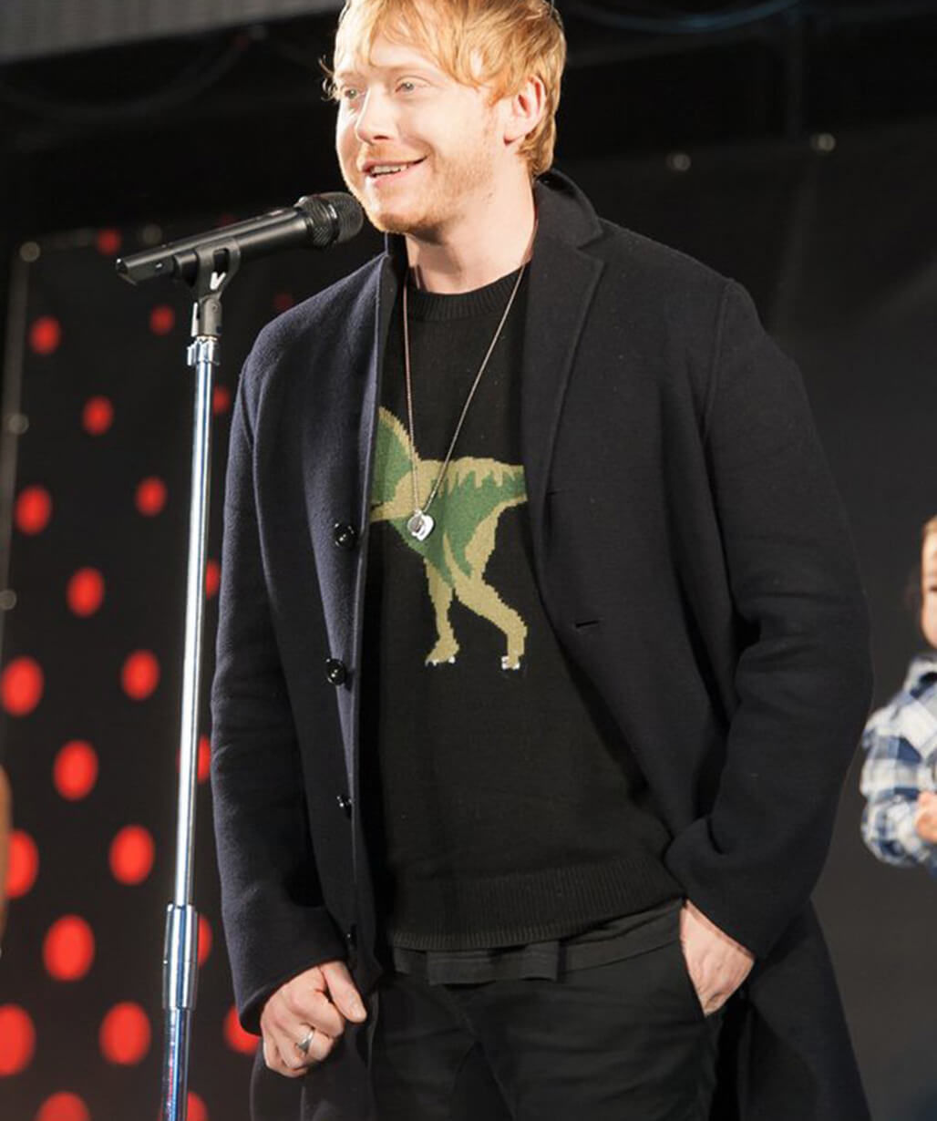 Rupert Grint Black Wool Coat - USA Leather Factory