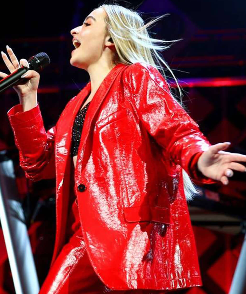 Sabrina Carpenter Leather Red Blazer - USA Leather Factory