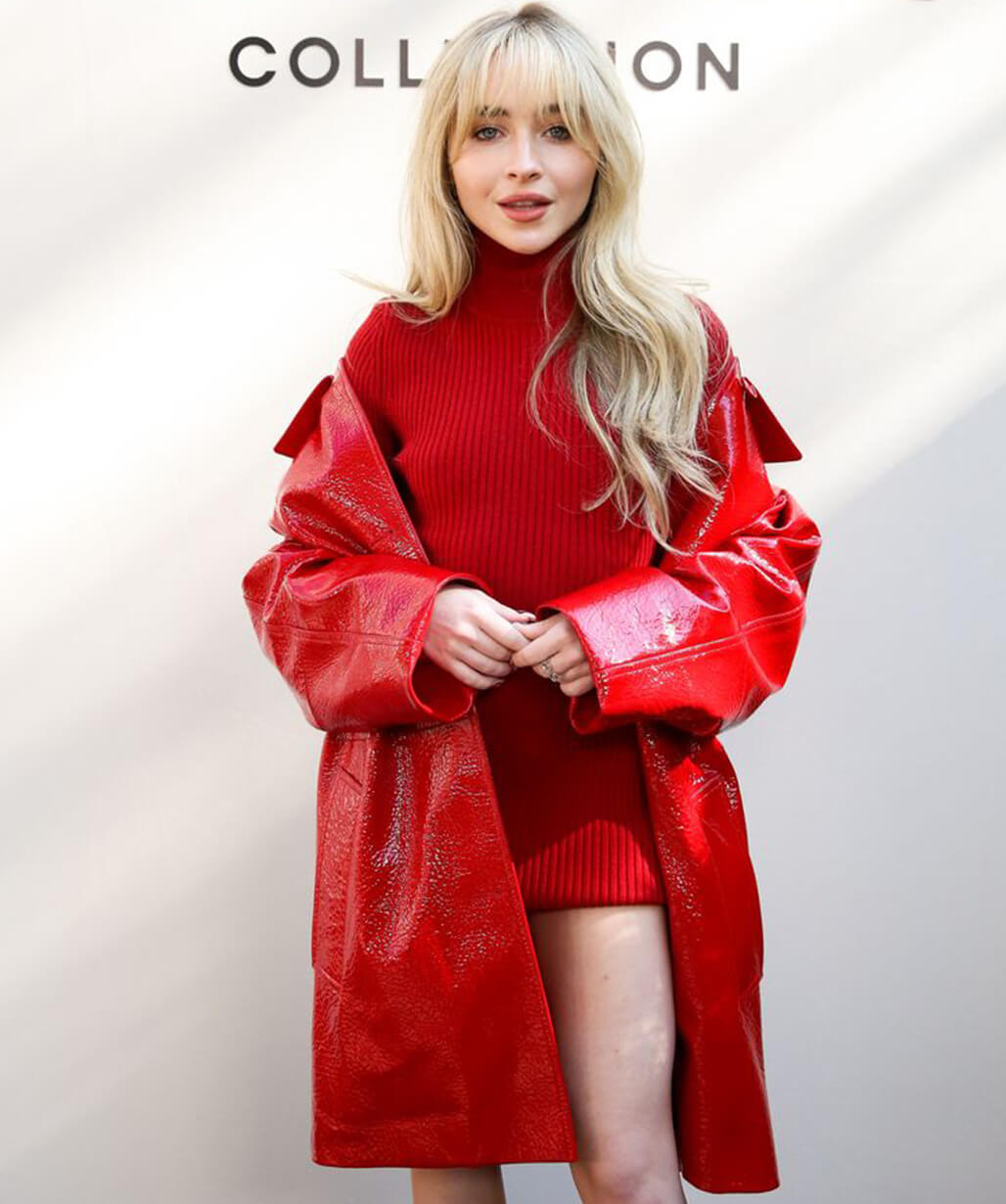 Sabrina Carpenter Red Leather Coat - USA Leather Factory