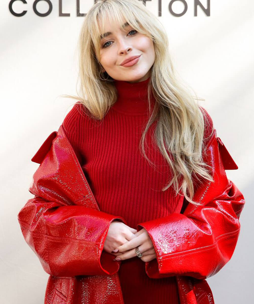 Sabrina Carpenter Red Leather Coat - USA Leather Factory