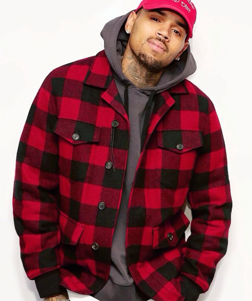 Chris Brown Red & Black Wool Jacket - USA Leather Factory