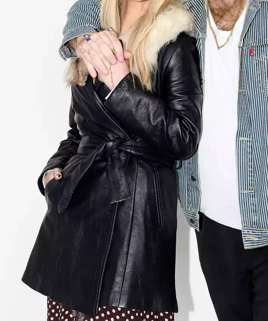 Jessica Simpson Black Leather Fur Coat - USA Leather Factory