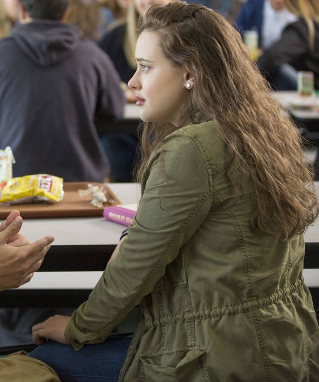 Katherine Langford Hannah Baker 13 Reasons Why Green Jacket