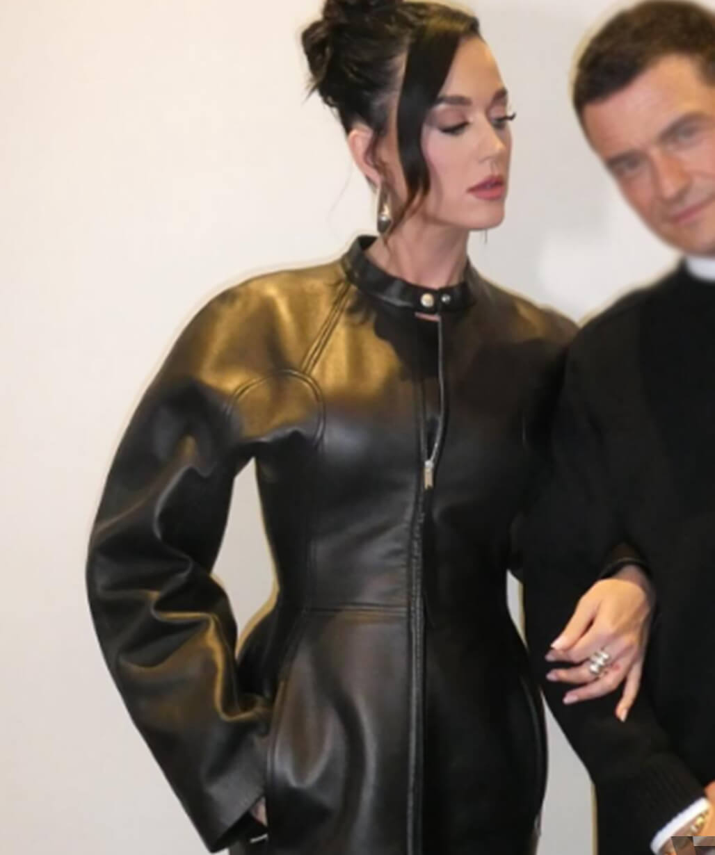 Katy Perry Circle Cut Black Leather Jacket