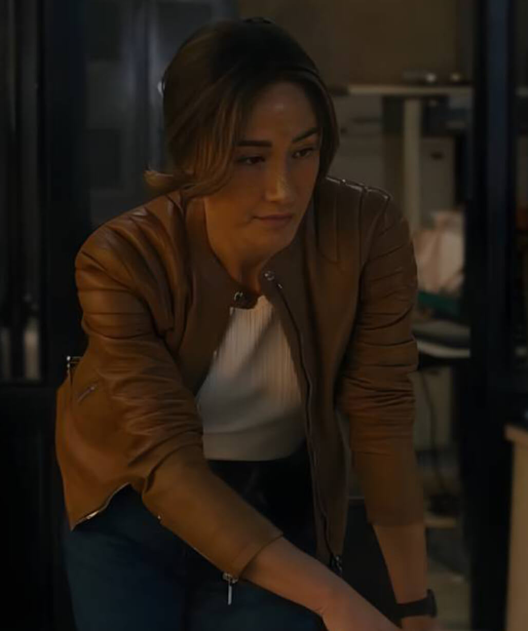 Maggie Q Ballard 2025 Renée Brown Leather Jacket