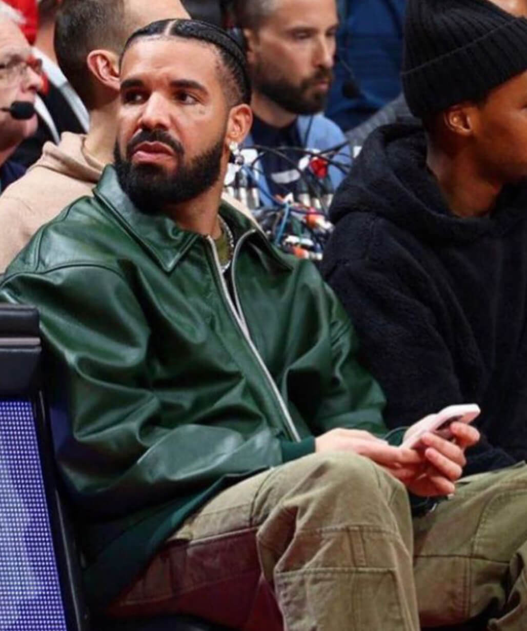 Champagne Papi Drake Green Leather Jacket - USA Leather Factory