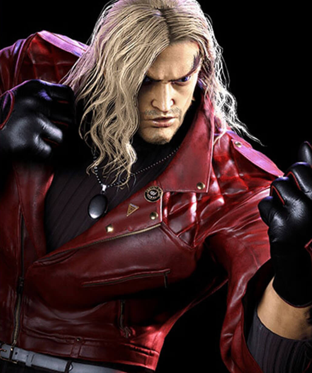 Ken Masters Street Fighter 6 Red Biker Leather Jacket - USA Leather Factory