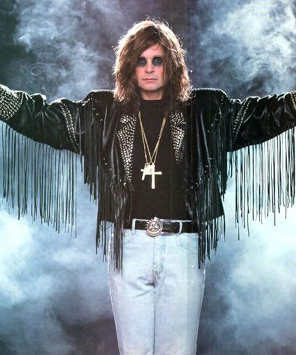 Ozzy Osbourne Black Fringe Leather Jacket - USA Leather Factory