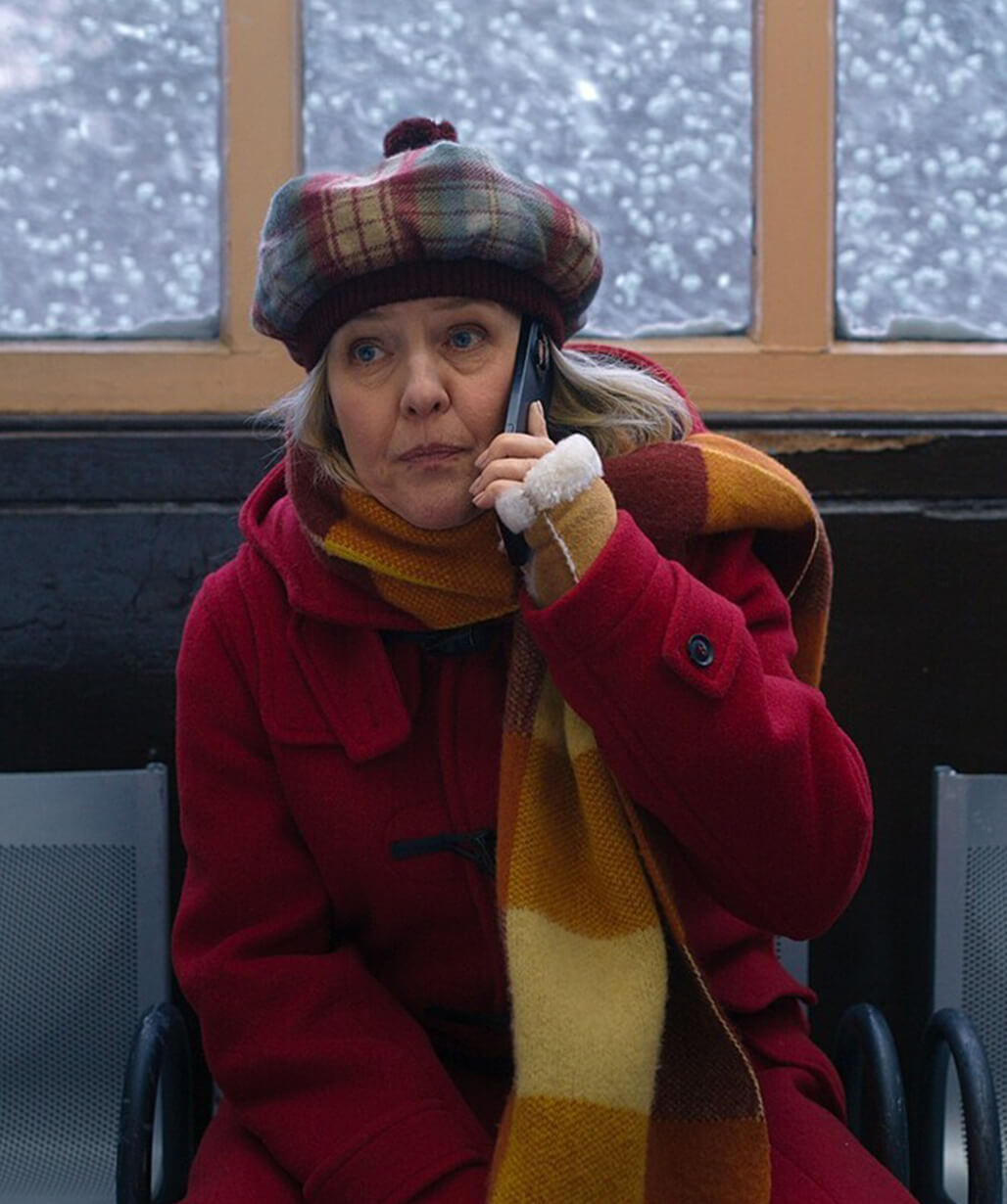 Man Vs Baby 2025 Ashley Jensen Janet Red Coat - USA Leather Factory