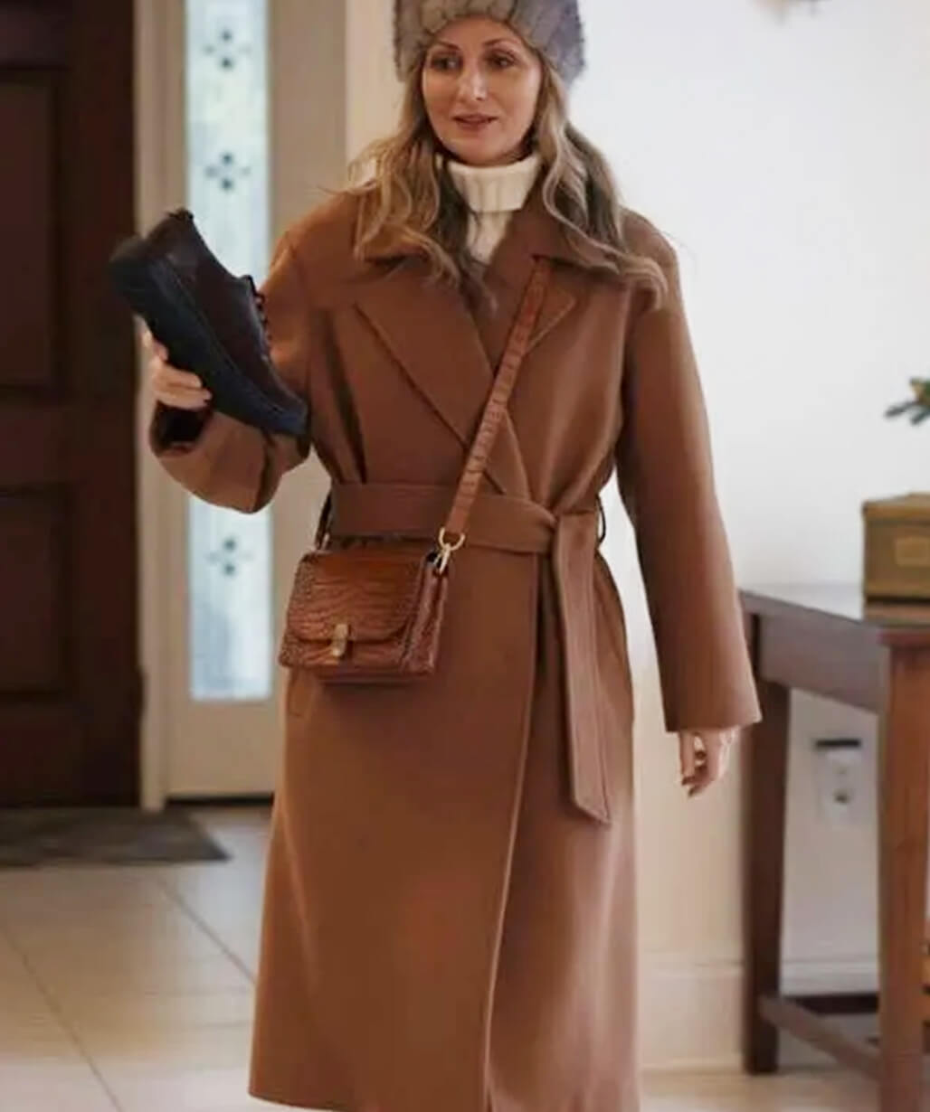 Man Vs Baby 2025 Kelly Hampson Brown Wrap Coat - USA Leather Factory